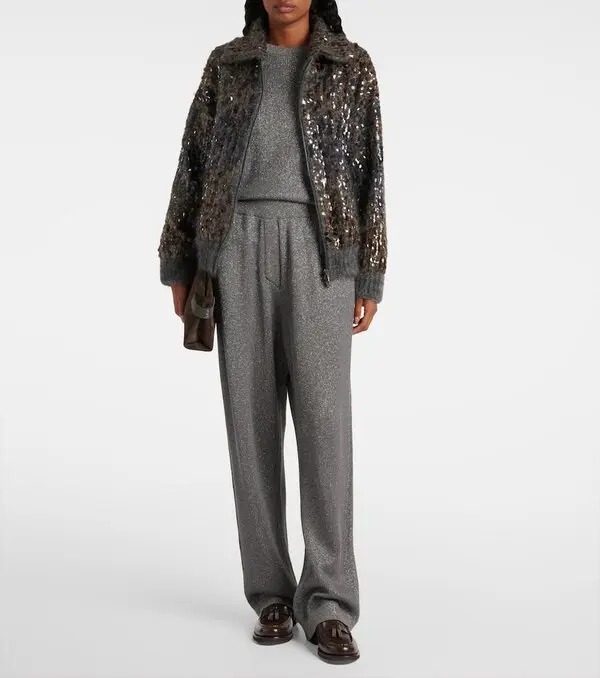 Brunello Cucinelli Cotton-blend Lame Wide-leg Trousers