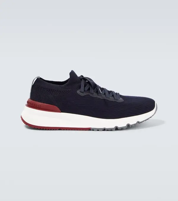 Brunello Cucinelli Knitted Leather-trimmed Sneakers