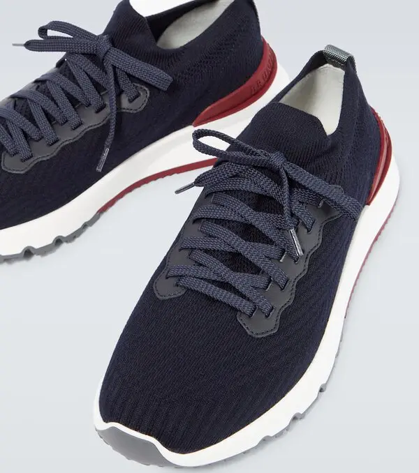 Brunello Cucinelli Knitted Leather-trimmed Sneakers