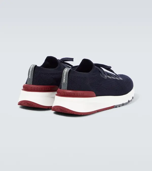 Brunello Cucinelli Knitted Leather-trimmed Sneakers