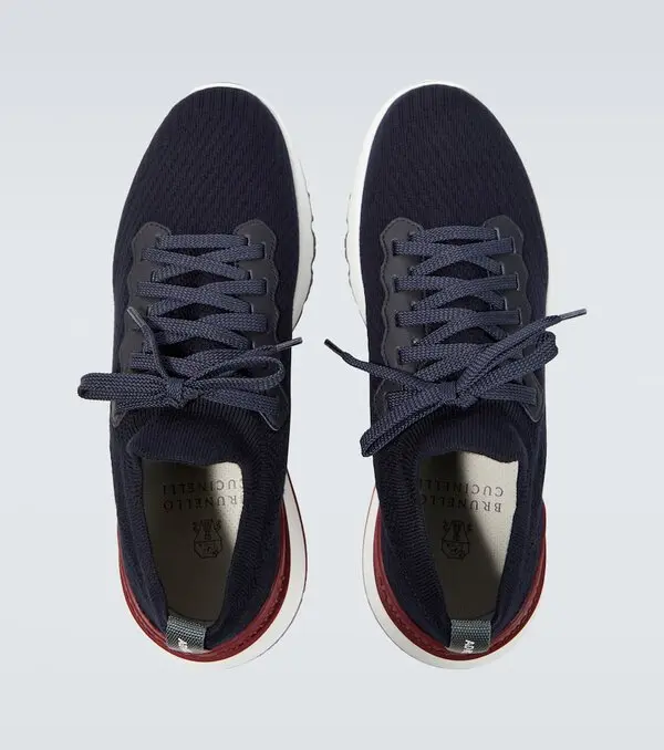 Brunello Cucinelli Knitted Leather-trimmed Sneakers