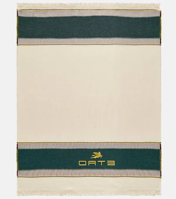 Etro Logo Embroidered Wool And Cashmere Throw