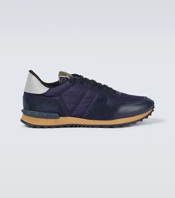 Valentino Garavani Rockrunner Suede-trimmed Sneakers - Blue