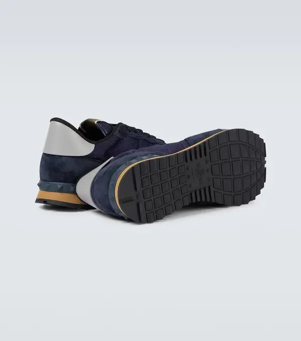 Valentino Garavani Rockrunner Suede-trimmed Sneakers - Blue