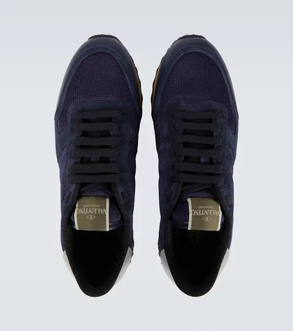 Valentino Garavani Rockrunner Suede-trimmed Sneakers - Blue