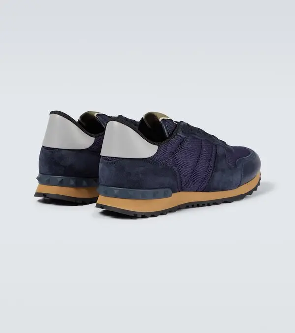 Valentino Garavani Rockrunner Suede-trimmed Sneakers - Blue