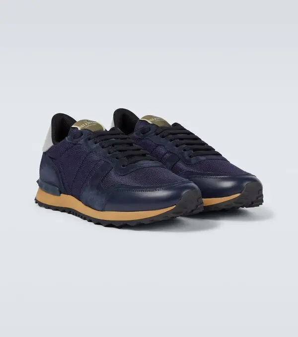 Valentino Garavani Rockrunner Suede-trimmed Sneakers - Blue