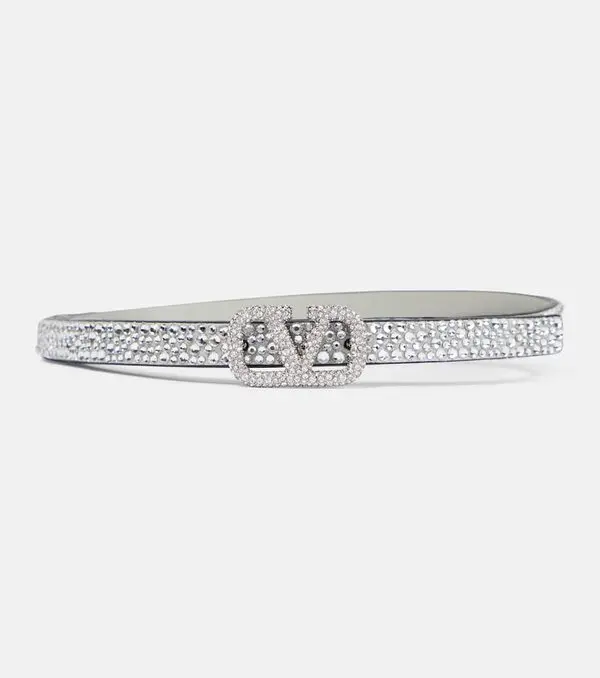 Valentino Garavani Vlogo Signature Embellished Leather Belt - Silver