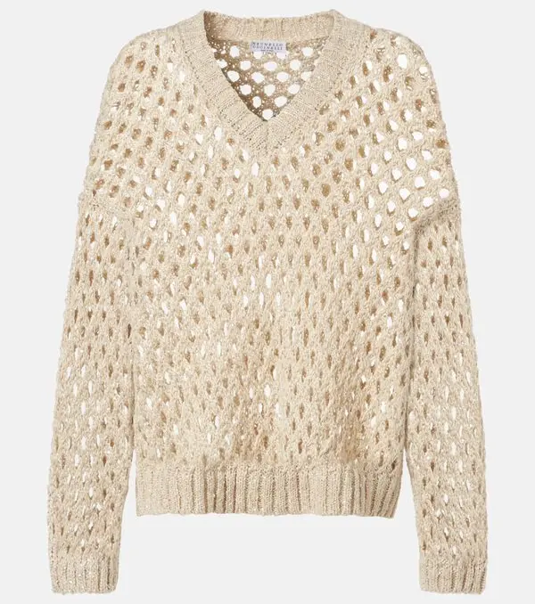 Brunello Cucinelli Sequined Silk And Linen-blend Sweater