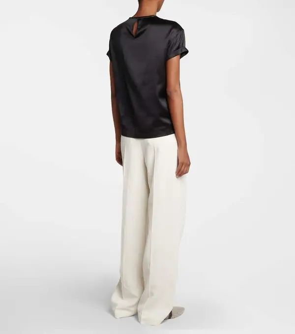 Brunello Cucinelli Embellished Silk-blend Satin T-shirt
