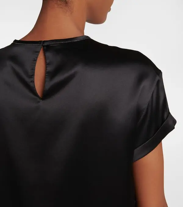 Brunello Cucinelli Embellished Silk-blend Satin T-shirt