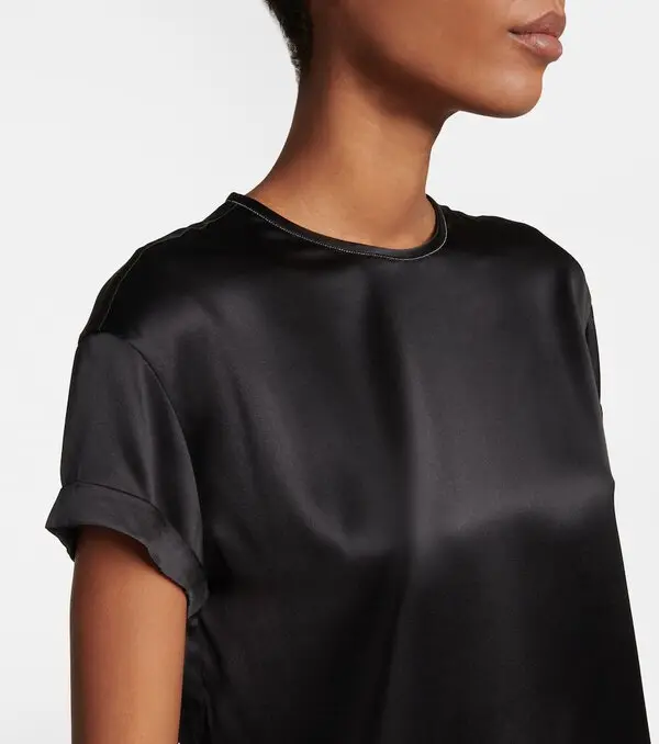 Brunello Cucinelli Embellished Silk-blend Satin T-shirt
