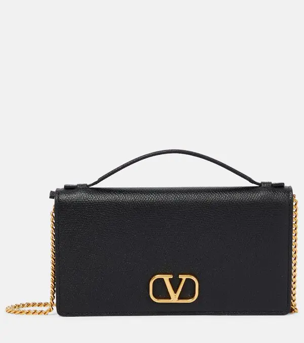 Valentino Garavani Vsling Leather Wallet On Chain - Black
