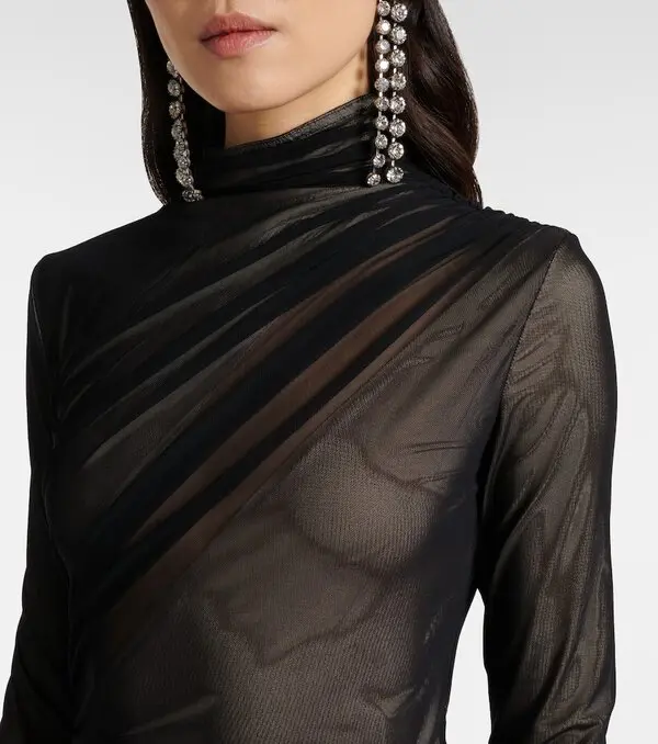 MUGLER Asymmetrical Mesh Midi Dress