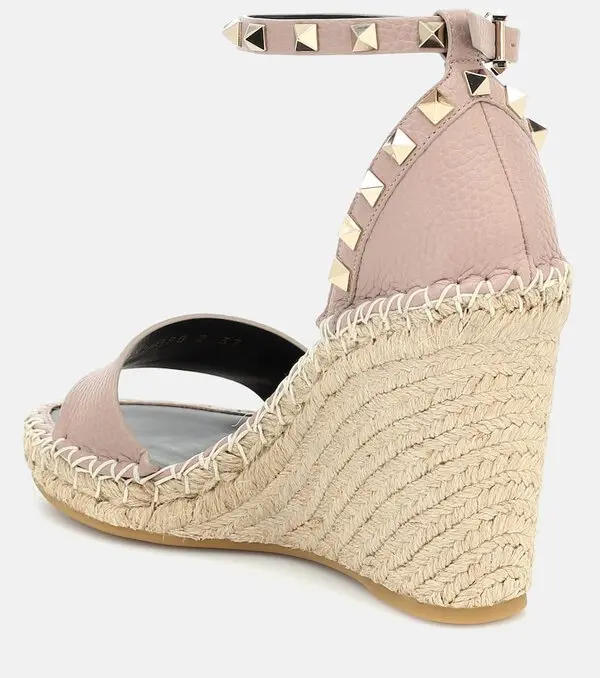 Valentino Garavani Rockstud Double Leather Wedge Espadrilles - Pink