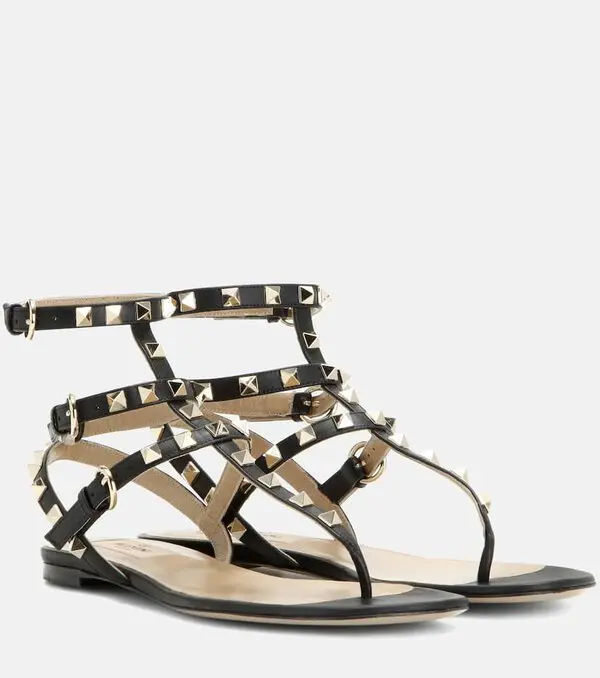Valentino Garavani Rockstud Leather Sandals - Black