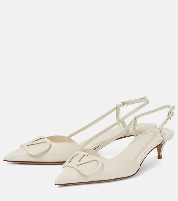 Valentino Garavani Vlogo Leather Slingback Pumps - White