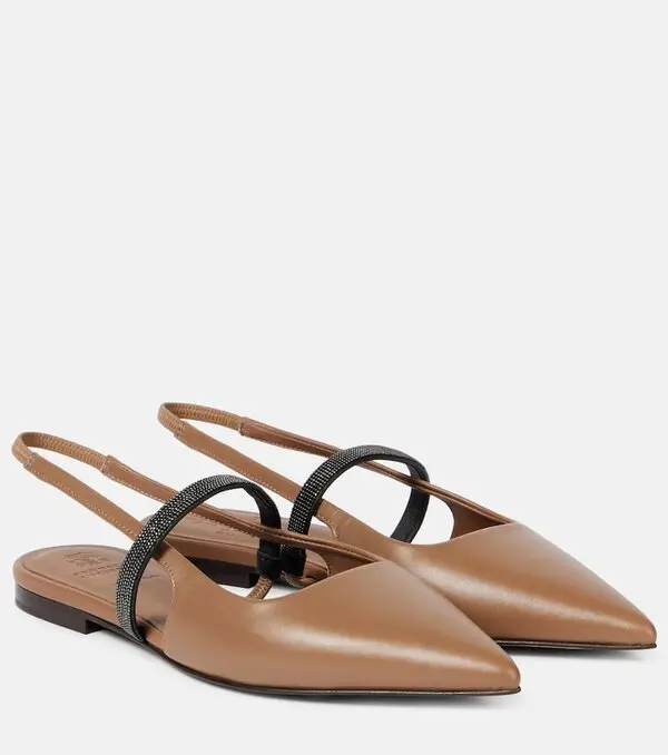 Brunello Cucinelli Leather Slingback Flats