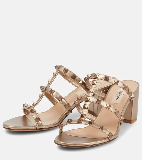 Valentino Garavani Rockstud Leather Sandals - Gold