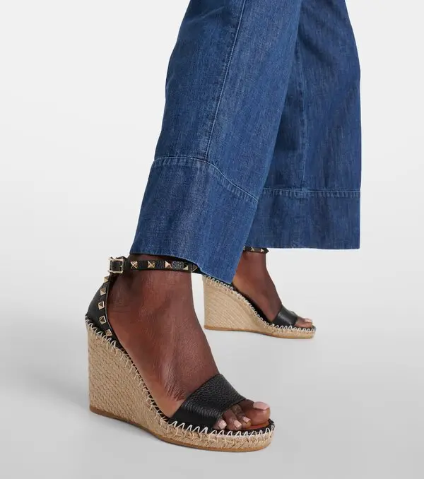 Valentino Garavani Rockstud Leather Wedge Espadrilles
