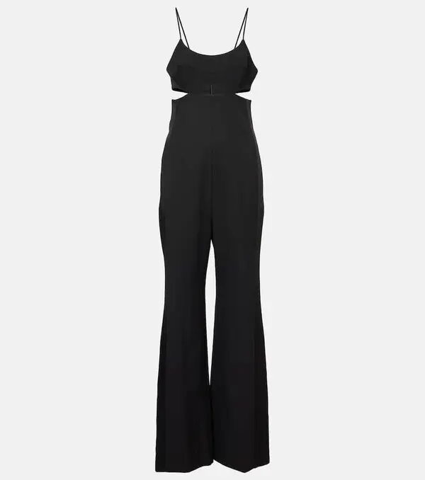 Victoria Beckham Cami Cutout Crepe Satin Jumpsuit - Black