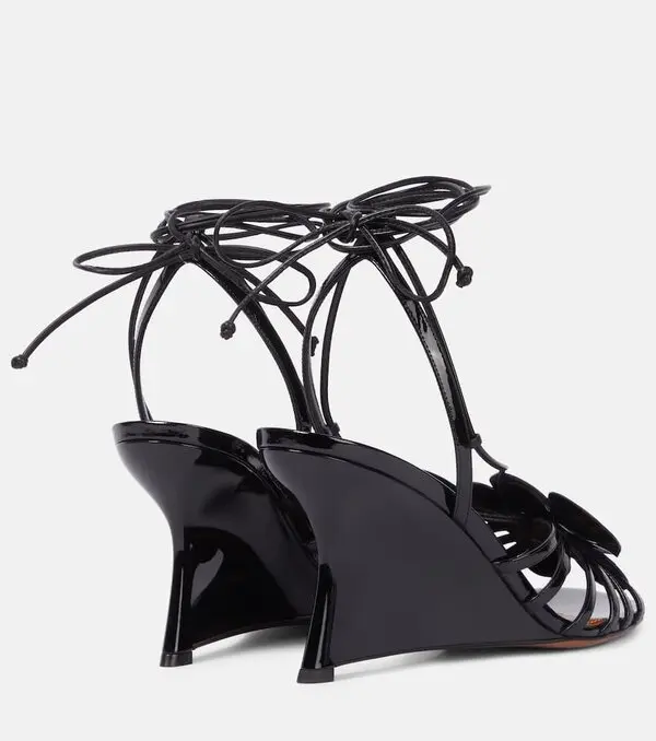 Zimmermann Patent Leather Wedge Sandals With Floral Detail