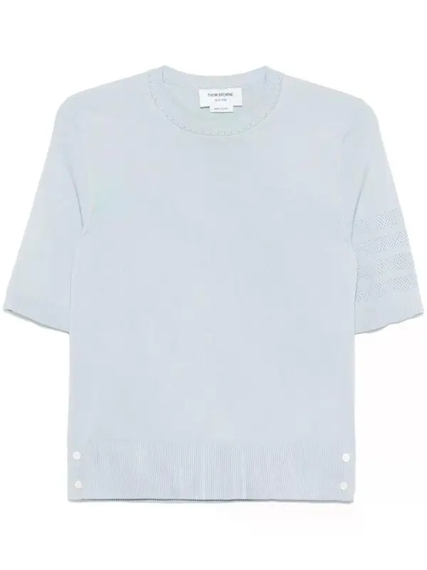 Thom Browne Jersey Stitch Pointelle 4-bar Tee - Blue