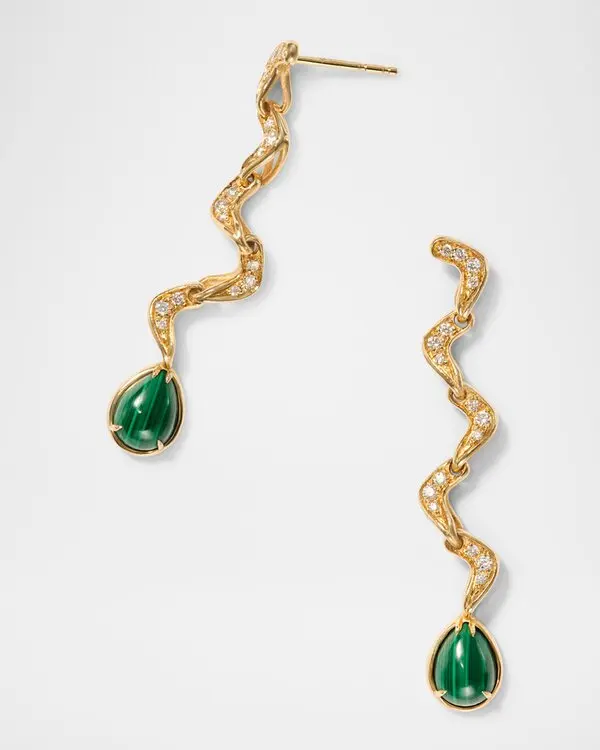 JAMIE TURNER 18k Yellow Gold, Diamond And Drop Earrings - Malachite