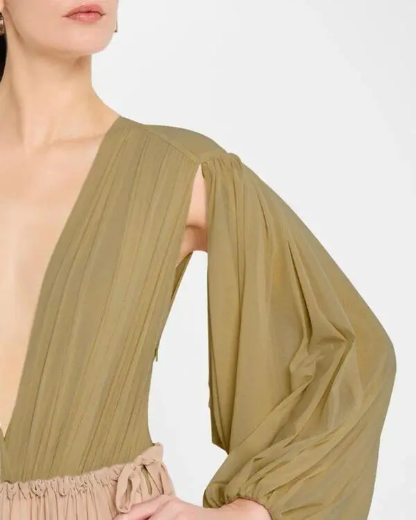 Philosophy Di Lorenzo Serafini Plunging Gathered Bodysuit - Beige