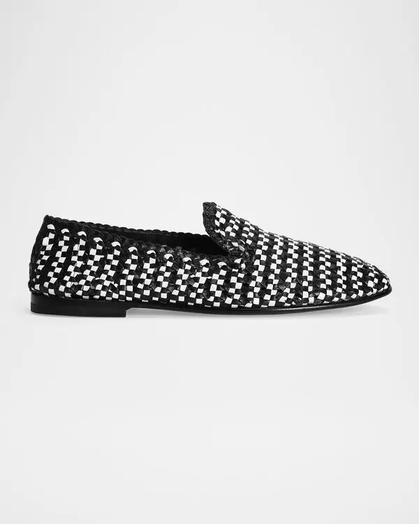Dolce & Gabbana Woven Leather Slippers - White Black