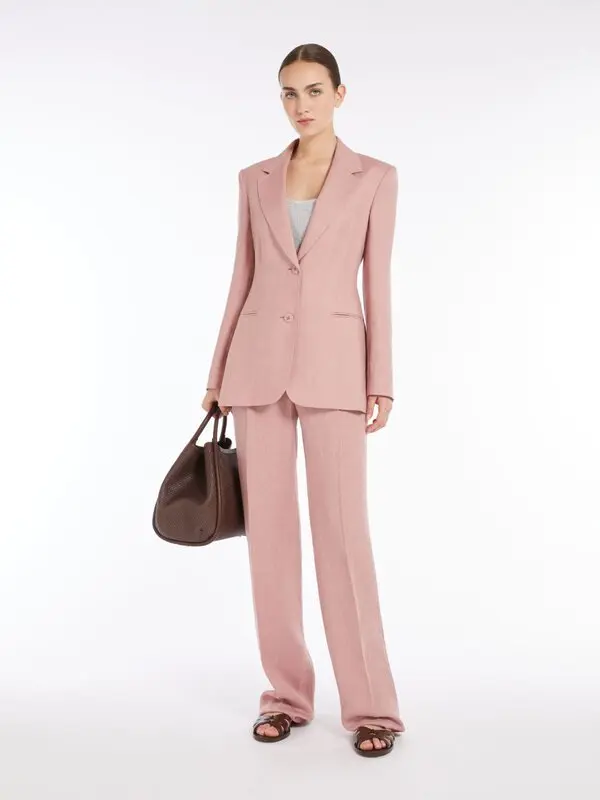 MaxMara テーラードジャケット シルク混 ピンクベージュ マックスマーラ Double-breasted wool, mohair and silk blazer, beige pink | Max Mara