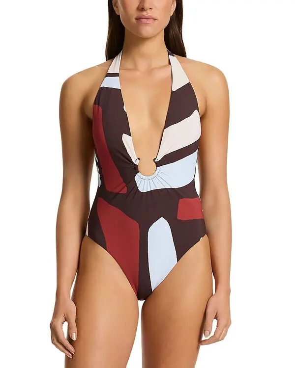 JETS Plunging Neck One Piece Swimsuit - Ruby