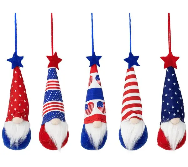 NORTHLIGHT Set Of 5 Patriotic 4th Of July Gnome Ornaments 6.5 - One-color