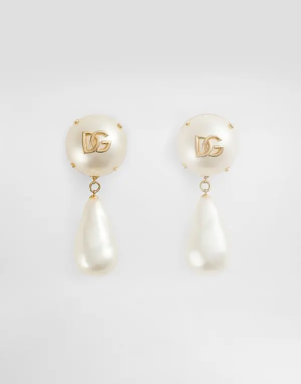 Dolce & Gabbana Teardrop Earrings With Dg Logo - White