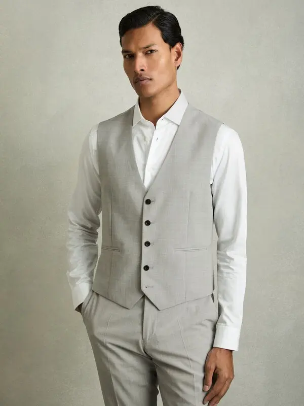REISS Puppytooth-check Wool-blend Suit Waistcoat