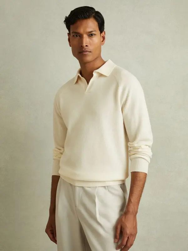 REISS Grange Wool-cashmere Open-collar Polo Shirt - Ivory