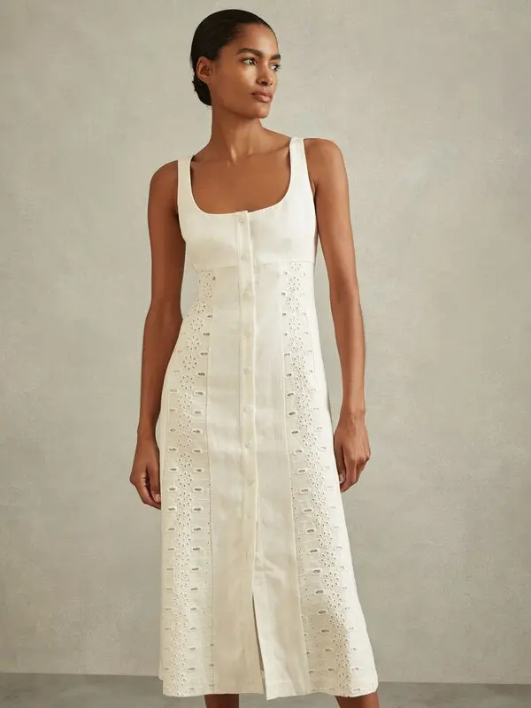 Reiss Clarice Petite Linen Broderie Midi Dress In Ivory - 72% Off |  Editorialist