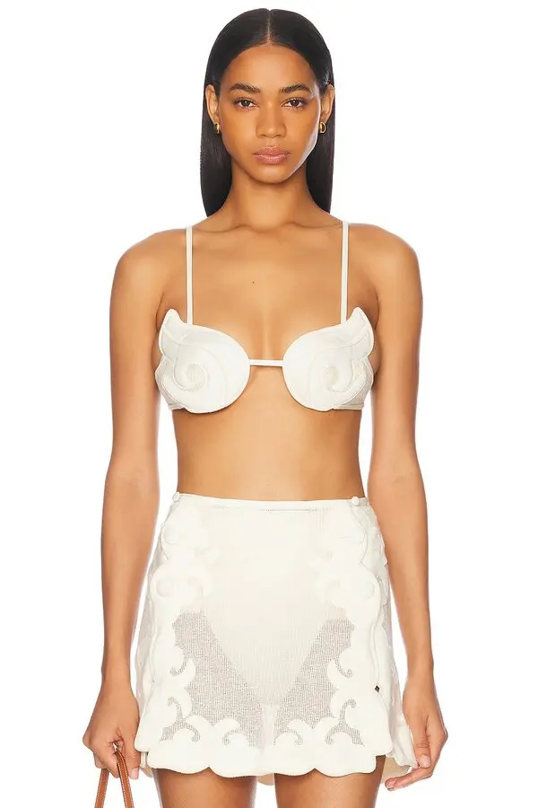 ADRIANA DEGREAS Reseau Applique Top - Off White