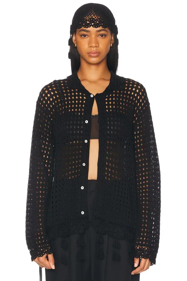 BODE Blossom Crochet Shirt