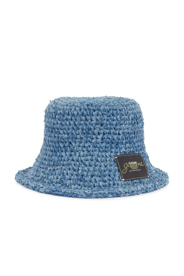 GANNI Denim Handknit Bucket Hat - Light Indigo
