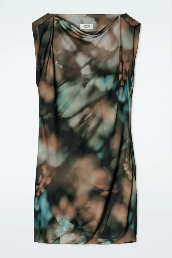 Cos Printed Draped Silk Dress