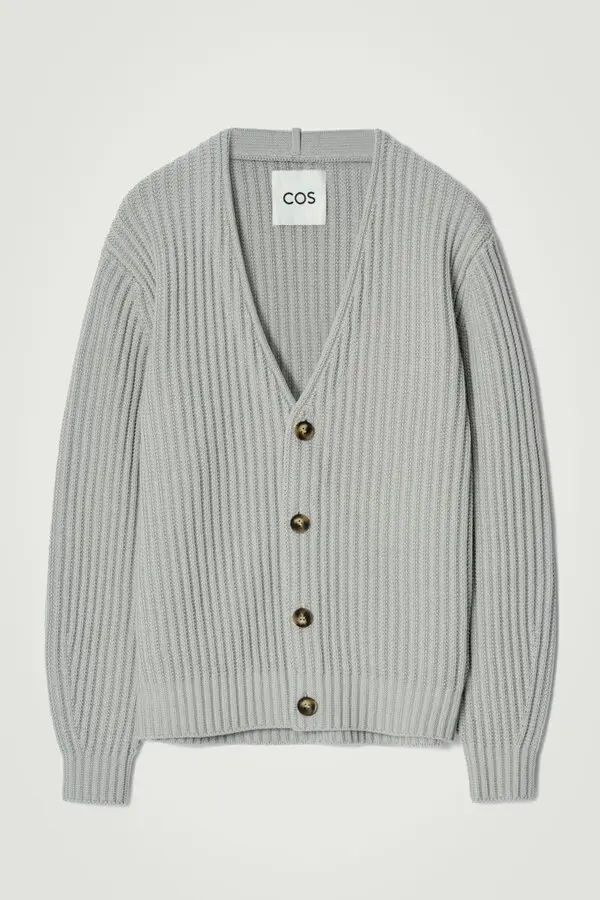 Cos Chunky V-neck Silk-cotton Cardigan - Grey