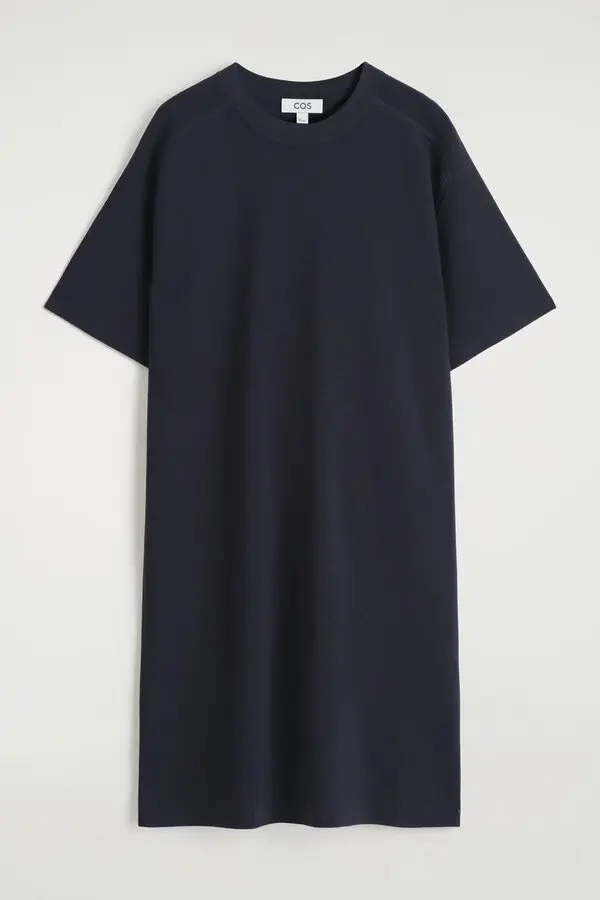 Cos Knitted T-shirt Dress With Contrasting Stripes - Navy