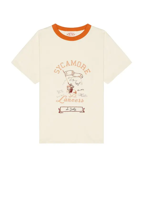 SAMUEL ZELIG Yearbook Tee In Cream - Cream & Orange