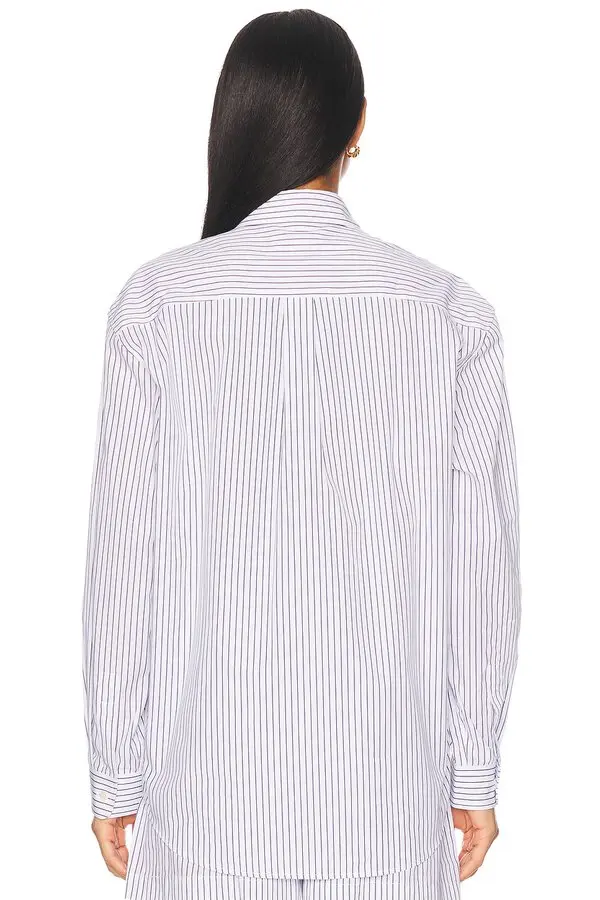 SPORTY & RICH Oversized Button Down Shirt - Blue Striped
