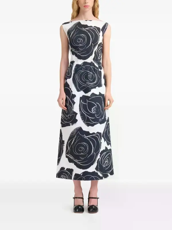 Marni Rose-print Midi Dress - White
