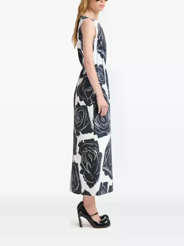 Marni Rose-print Midi Dress - White