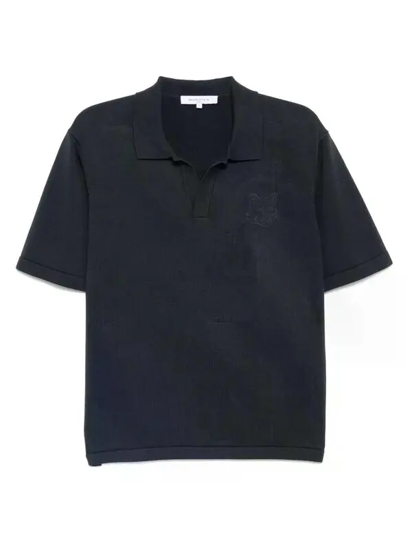 Maison Kitsuné Bold Fox Head Embroidered Knitted Polo Shirt