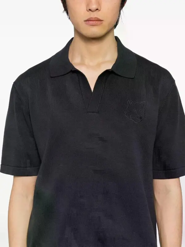 Maison Kitsuné Bold Fox Head Embroidered Knitted Polo Shirt