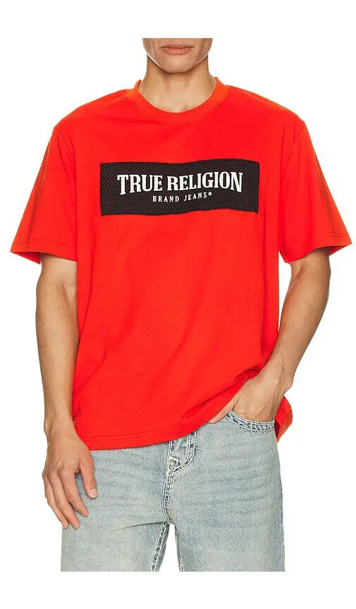 True Religion Mesh Box Logo Tee In Red